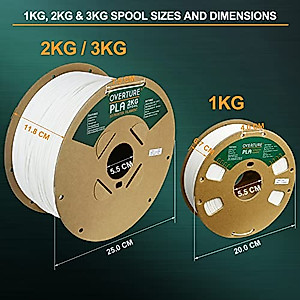OVERTURE PLA Filament 1.75mm PLA 3D Printer Filament, 2kg Cardboard Spool (4.4lbs), Dimensional Accuracy +/- 0.03mm, Fit Most FDM Printer(White 2KG-1 Pack)
