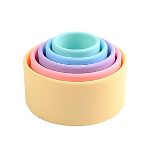 BLUE GINKGO Silicone Stacking Cups – Nesting & Sensory Stacking Toy for Toddlers | Open-Ended Montessori Toy with 5 Cups (Pastel Colors)