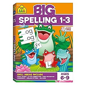 School Zone - Big Spelling Grades 1-3 Workbook - 320 Pages, Ages 6 to 9, 1st Grade, 2nd Grade, 3rd Grade, Letter Sounds, Consonants, Vowels, Puzzles, Games, and More (School Zone Big Workbook Series)