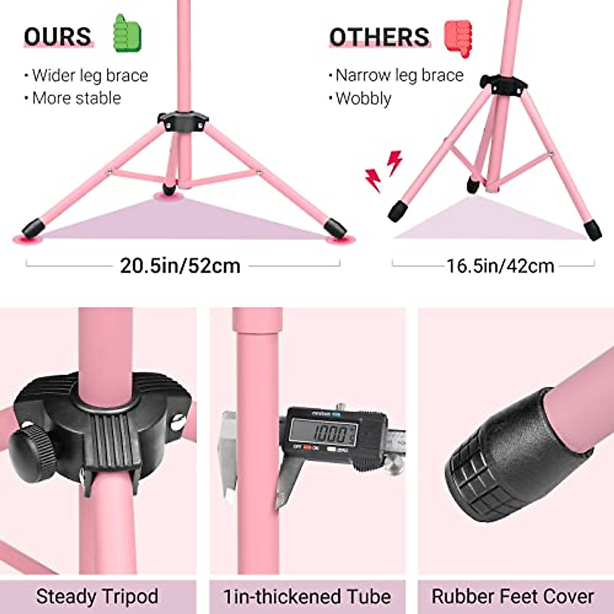 CAHAYA Sheet Music Stand & Tabletop Music Stand Solid Back with Carrying Bag for Books Notes Laptop Tablet Pink CY0194