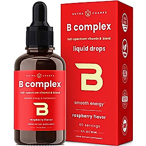 NutraChamps Vitamin B Complex Liquid Drops | B Vitamins Complex Supplement with B1, B2, B3, B6, B7, B9 & Methyl B12 Drops for Adults & Kids | Vegan Berry Flavor 2oz | 60 Servings / 2 Month Supply
