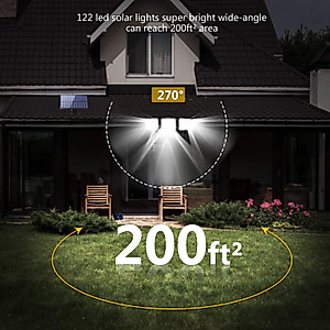 Solar Lights Outdoor Indoor - LED Solar Motion Sensor Lights 3 Adjustable Heads 270° Wide Angle: Security Flood Light IP65 Waterproof Solar Powered Wall Lights with Remote Control & 16.5 ft Cables