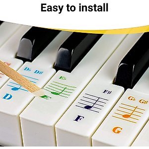 QMG Color Piano and Keyboard Stickers and Complete Color Note Piano Music Lesson and Guide Book 1 and Book 2 for Kids and Beginners; Designed and Printed in USA