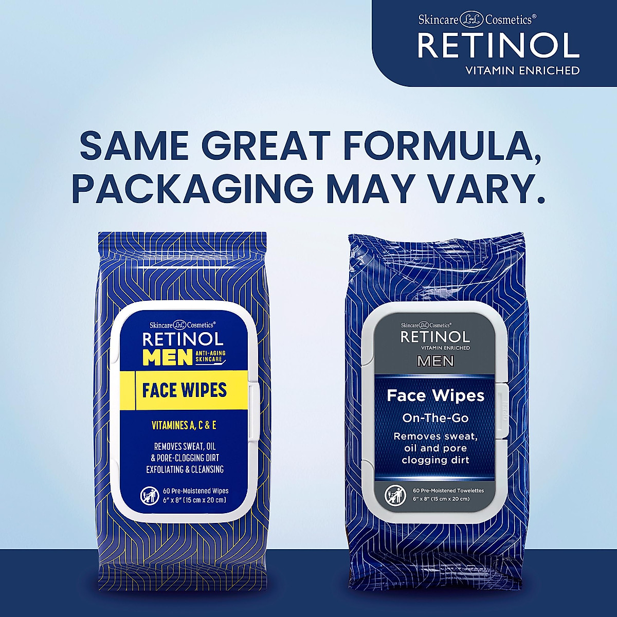 Retinol Men Facial Wipes Anti-Aging Cleansing Towelettes - Quickly cleanse face from sweat, oil and pore-clogging dirt without any heavy residue