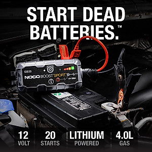NOCO Boost Sport GB20 500A UltraSafe Car Battery Jump Starter, 12V Battery Pack, Battery Booster, Jump Box, Portable Charger and Jumper Cables for 4.0L Gasoline Engines