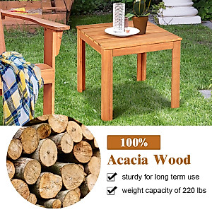 Giantex Outdoor Side Table Set of 2, Acacia Wood Adirondack End Tables W/Oil Finished, 220lbs Weight Capacity, Square for Patio, Backyard, Garden, Poolside & Balcony (2, Natural)