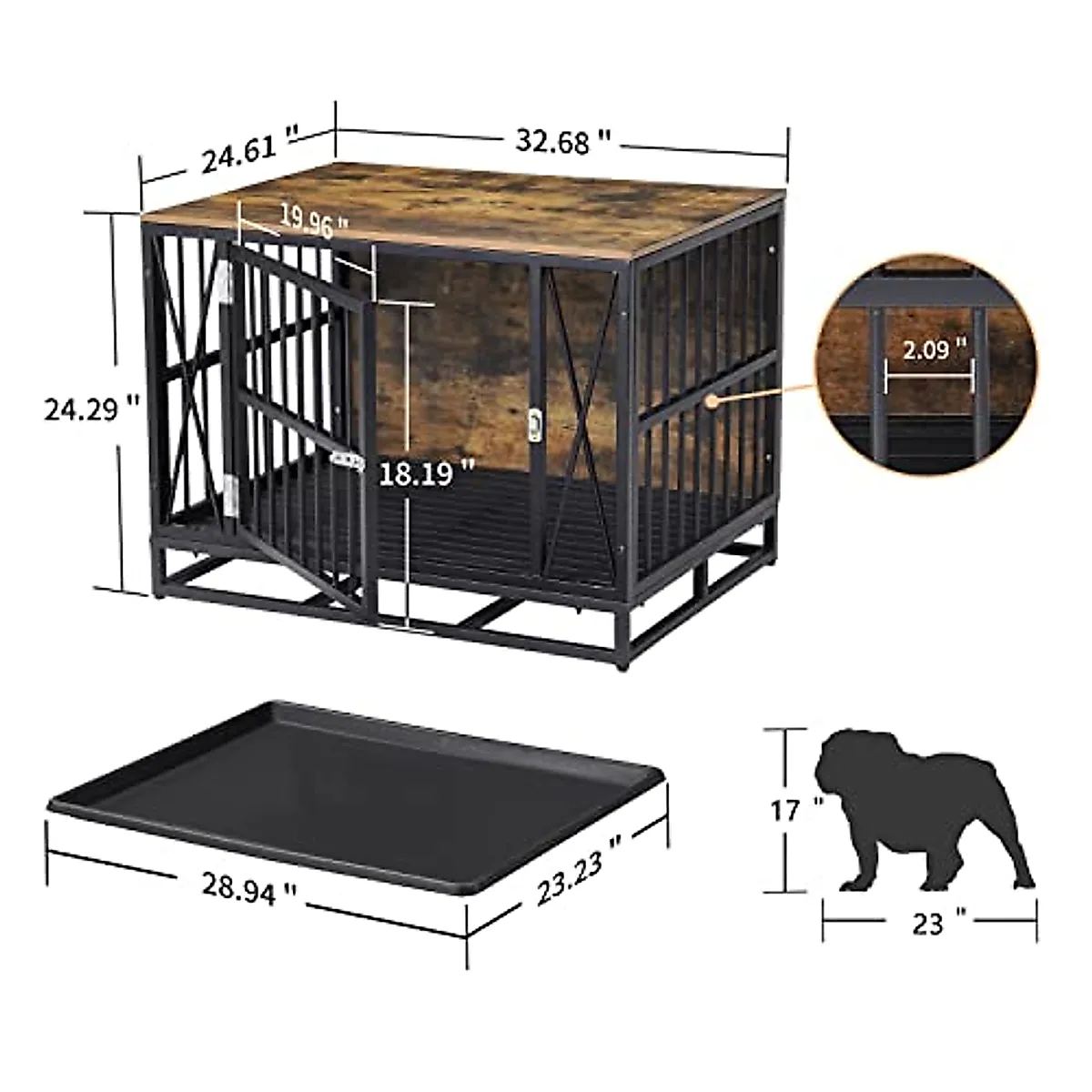 Furniture Style Dog Crate, 32" Wooden Dog Kennel with Tray and Lockable Door, Dog Cage End Table for Small & Medium Dogs, Rustic Dog Crate House Cage Indoor
