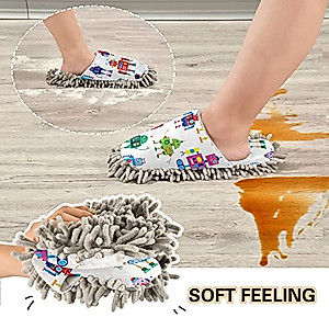 Microfiber Cleaning Slippers Cute Robots Washable Mop Shoes Slipper for Men/Women House Floor Dust Cleaner, Size L