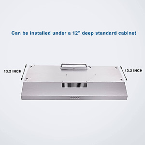 SNDOAS Under Cabinet Range Hood 30 inch,Kitchen Hood with LED Light,Push Button Controls,3 Speeds,Stainless Steel Range Hood,Ducted/Ductless Convertible Kitchen Over Stove Vent,Charcoal Filter