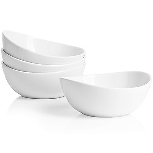 Sweese 6 Inch Porcelain 18 oz Bowls Set of 4, for Soup | Cereal | Fruits | Rice - Microwave, Dishwasher, and Oven Safe - White