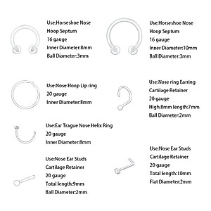 ZUYASSNEI 48pcs Clear Piercing Retainers Bioflex Nose Tongue Belly nipple rings Plastic Earings Eyebrow Cartilage Tragus Lip Septum Hoop Nose Stud Industrial Bar Piercing Jewelry For Surgery.