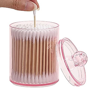 Tbestmax 3 Pack Cotton Swab Ball Pad Holder, 10 Oz Qtip Apothecary Jar Pink Makeup Organizer, Bathroom Containers Dispenser