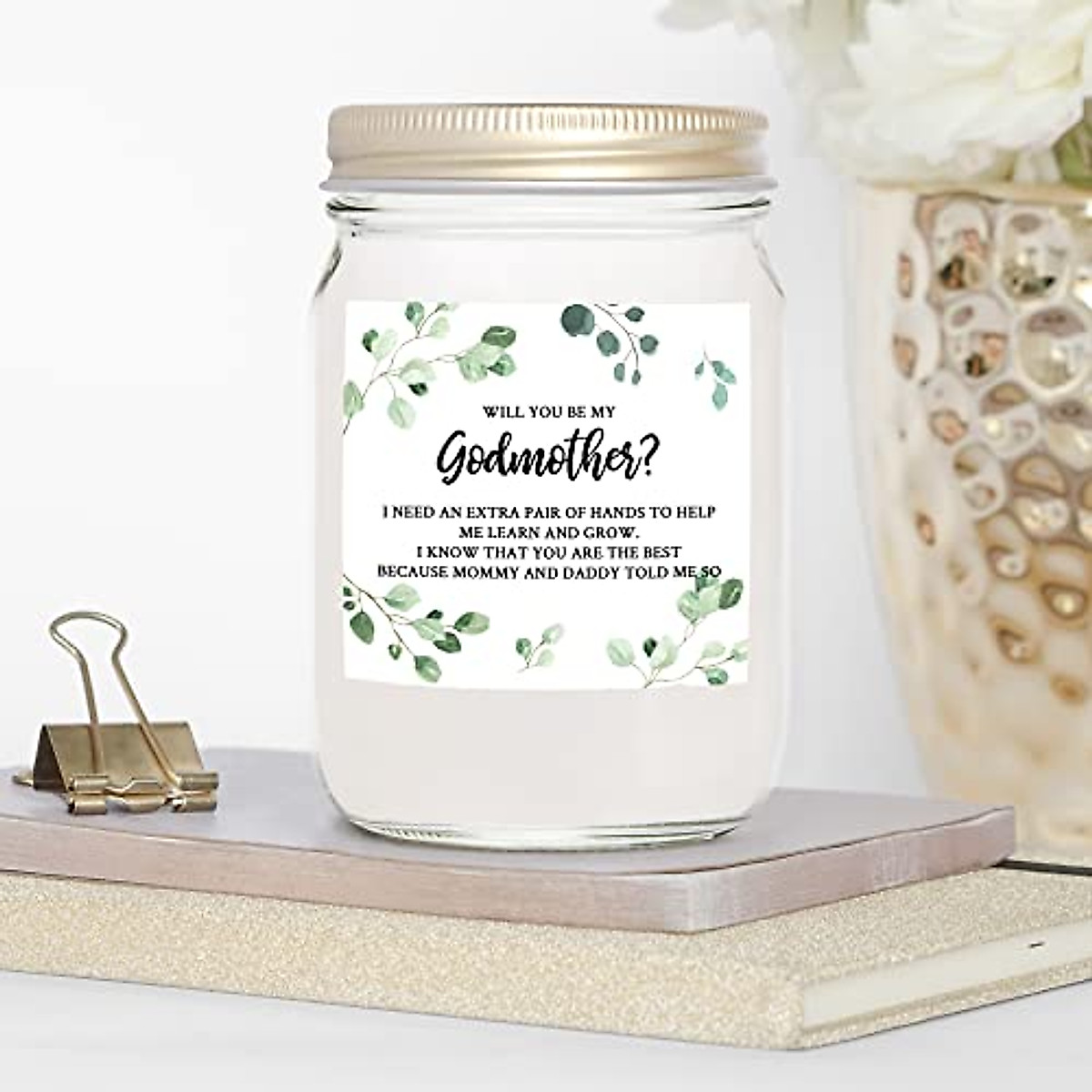 YouNique Designs Will You Be My Godmother Candle, 7 Ounces, Godmother Proposal, Godmother Announcement, Can You Be My Godmother, Soy Vegan Aromatherapy Candles for Home (Lavender & Vanilla)