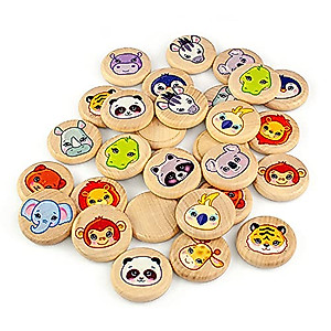 Ulanik Wild Animals Matching Memory Game for Toddlers Age 3 + Year Old Preschool Wooden Board Games for Kids 4-8 Learning & Education Toys — 30 Chips, 1.57 in