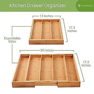 Premium Bamboo Silverware Organizer - Expandable Kitchen Drawer Organizer and Utensil Organizer, Perfect Size Cutlery Tray with Drawer Dividers for Kitchen Utensils and Flatware (3-5 Slots) (Natural)