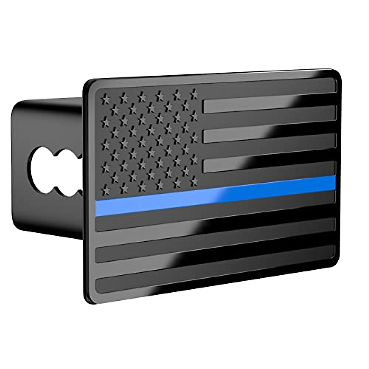 TOEASYTY Blue Line American Flag Metal Trailer Hitch Cover for 2" inch Receivers, Tow Hitch Cover for Trucks Cars SUV (Black with Blue Line)
