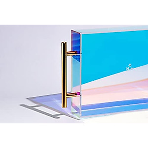 Iridescent Acrylic Bathroom Tray, Vanity Serving Tray with Gold Handle, Home Decor, Tray for Bathroom Countertop, Cosmetic Organizer, Glass Tray for Vanity, Bedroom Counter Tray