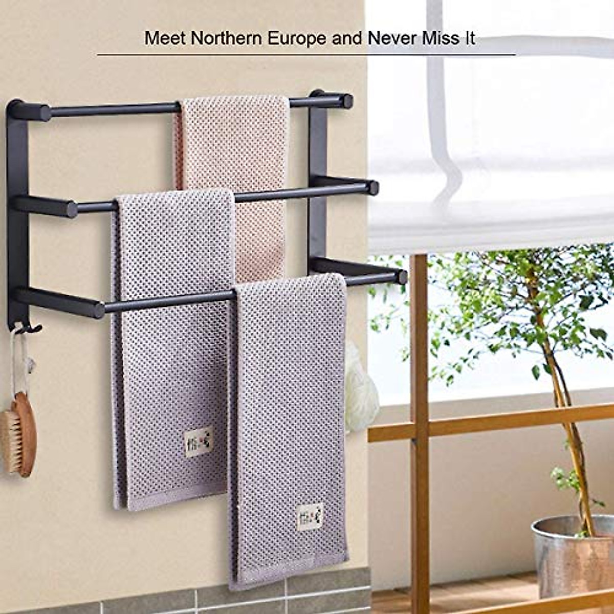 KUYT Towel Rail 3-Tier Bath Towel Rack with Hooks 40Cm Space Aluminum Wall Mounted Towel Holder Towel Bar Rail for Kitchen Bathroom Toilet Hotel Office/40Cm