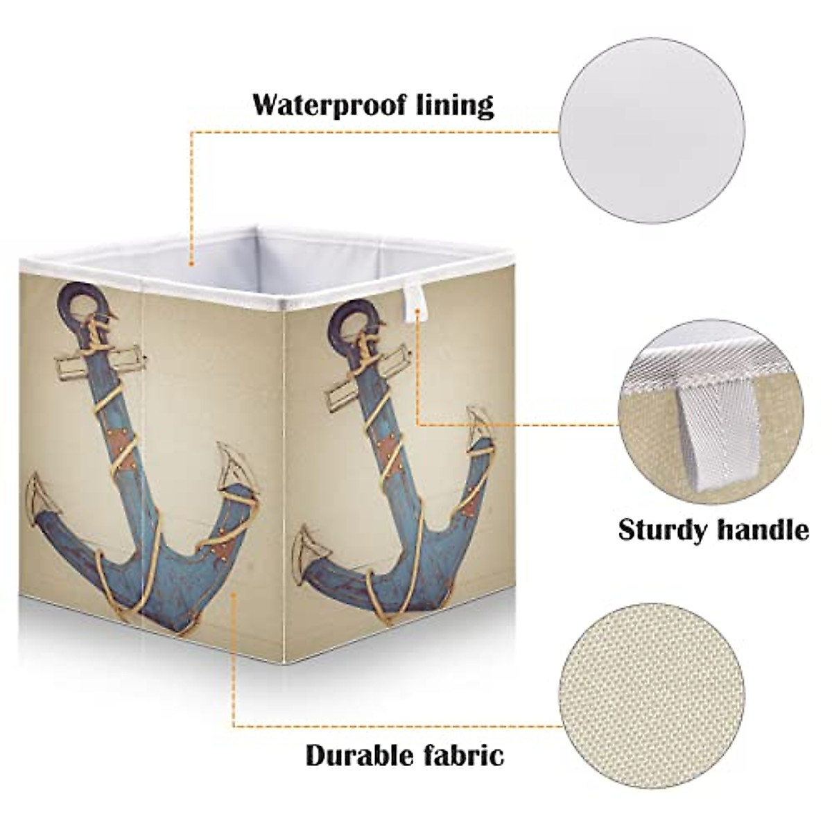 ALAZA Collapsible Storage Cubes Organizer,Old Wooden Anchor on Wooden Storage Containers Closet Shelf Organizer with Handles for Home Office