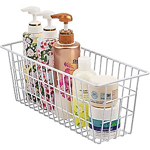 iPEGTOP Freezer Baskets, Set of 4 Farmhouse Metal Wire Basket Freezer Storage Wire Baskets Organizer Wire Storage Basket for Kitchen Pantry Organizer Bins (White)