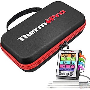 ThermoPro TP17H Digital Meat Thermometer with 4 Temperature Probes+Official ThermoPro Carrying Case for TP-16, TP-16S, TP-17,TP-17H