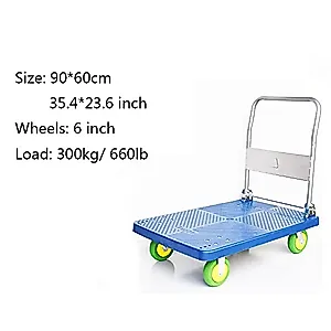 Generic Platform Hand Truck Platform Truck Large Folding Push Cart with Metal Handle and 4 Wheels for Home Bookstore Moving Trolley 660lbs Weight Capacity Foldable (Size : 6inchwheels-Green)