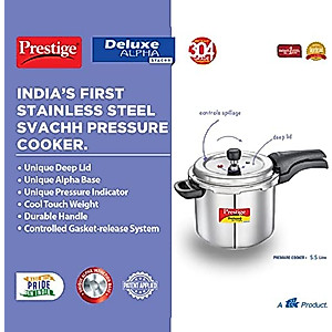 Prestige Svachh Pressure Cooker, 5.5 Liter, Silver