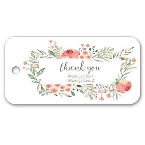 Personalized Custom Party Wedding Favor Gift Bag Tags, Thank You Watercolor Floral Design - 1.5" x 3" - 30ct