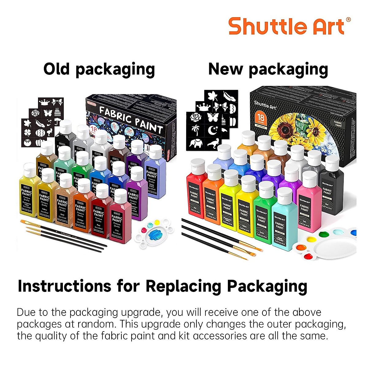 Fabric Paint, Shuttle Art 18 Colors Permanent Soft Fabric Paint in Bottles (60ml/2oz) with Brushes, Palette, Stencils, Non-Toxic Textile Paint for T-shirts, Shoes, Jeans, Bags, DIY Projects&Art Crafts