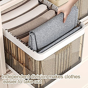 XIYAO 3 Pack Stackable Plastic Storage Bins with Lids, 20 Qt Foldable Cube Closet Organizers and Storage Box with 7 Removable Partitions, Larger Clear Storage Boxes for Clothes, Toys, Blanket