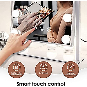 WEILY Hollywood Vanity Mirror with Lights,Large Lighted Makeup Mirror with 3 Color Light & 12 Dimmable Led Bulbs,Smart Lighted Touch Control Screen & 360 Degree Rotation(White)