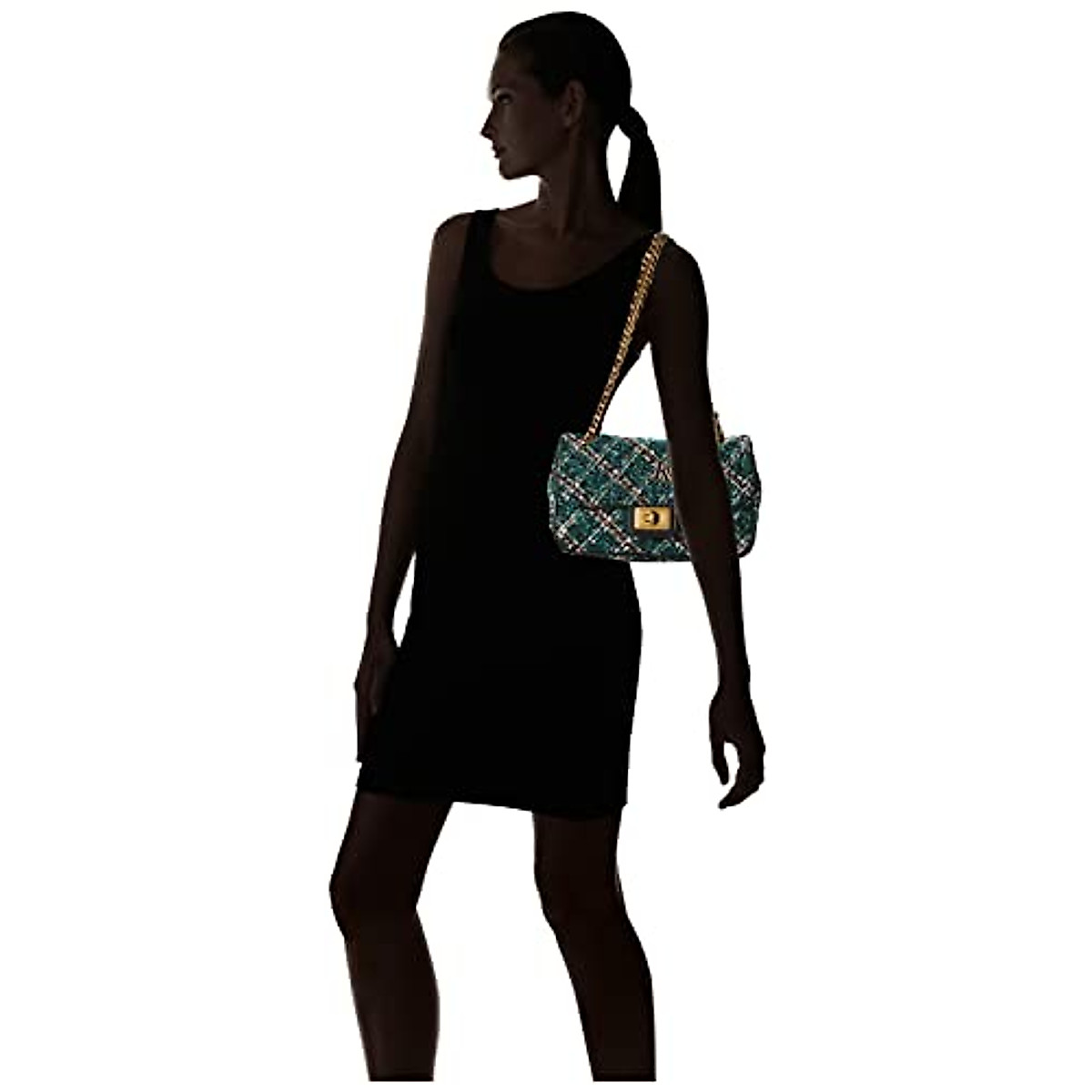 Karl Lagerfeld Paris Womens Agyness Bag Shoulder, Glen Plaid, One Size US