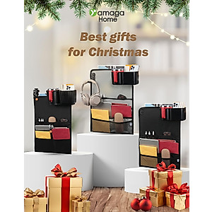 yamagahome Desk Cup Holder Clamp with Hanging Storage Bag, 2 in 1 Table Cup Holder Clip for Desk, Anti-Spill Tableside Cup Holder with Hanging Organizer for Home Office, College Dorm Rooms, RV