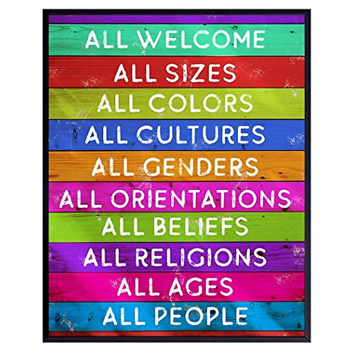 Welcome Sign - Liberal Wall Decor Picture - Gift for LGBTQ, Queer, Gay, Bi, Lesbian, African American, Black, Latino - 8x10 Paper Plaque Art Poster Print for Home, Office, Store, Bar - Unframed