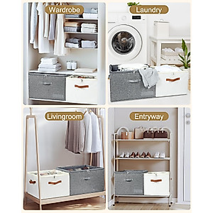 NEATJELAI Shoe Organizer for Closet, Collapsible Shoe Storage Boxes with Clear Cover and Adjustable Dividers for Space Saving Women Shoe Box Closet Shoe Container with Handle, Fits 16 Pairs, White