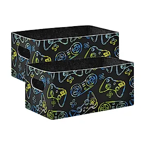 Emelivor Play Games Storage Basket Bins Set (2pcs) Felt Collapsible Storage Bins with Dual Handles Dog Toy Basket for Office Bedroom Closet Babies Nursery Toys DVD Laundry
