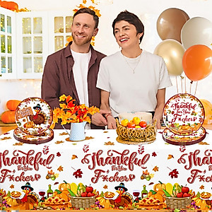 Thanksgiving Paper Plates and Napkins, Friendsgiving Party Decorations Plates Napkins Tablecloth Serving 25 Guests Thankful for You Funny Thanksgiving Friendsgiving Party Supplies Table Decorations