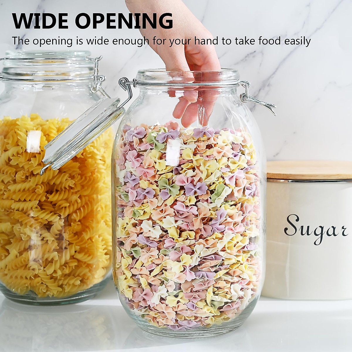 Ollieroo 106oz Glass Jars with Airtight Lid, Large Mason Jars, Wide Mouth Storage Containers for Flour, Cereal, Coffee, Pasta and Canning, Big Glass Kitchen Canisters (Set of 2)