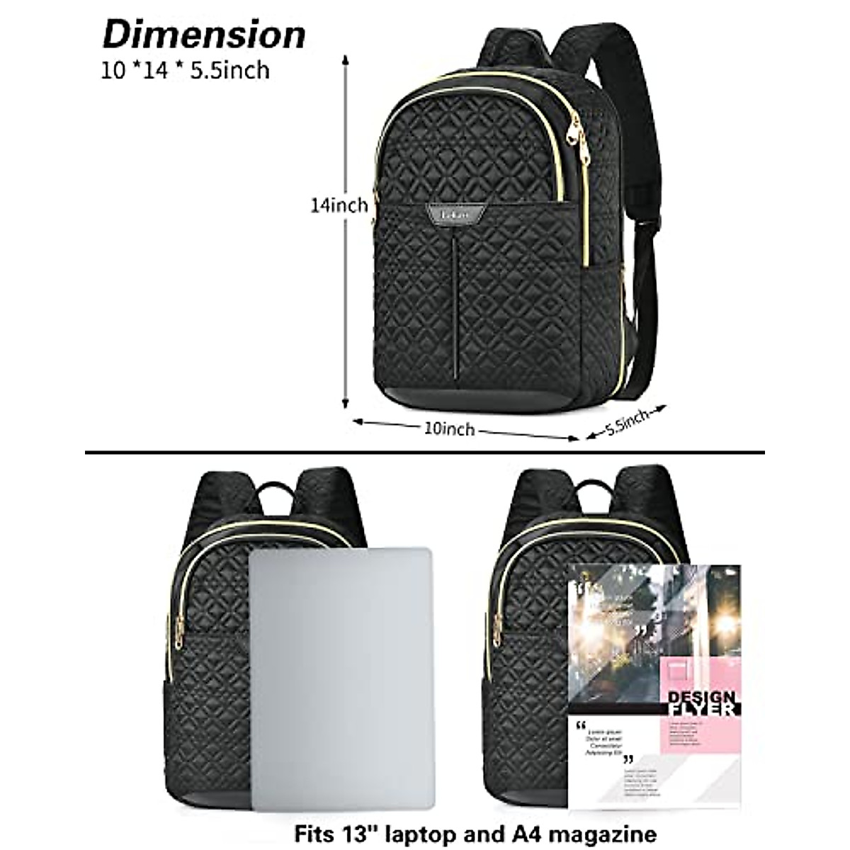 BRINCH Small Backpack for Women, Fashion Backpack Purse Black Shoulder Bag with Multi-pocket Lightweight Small Travel Backpack Casual Daily Daypack for Ladies Teen Girls