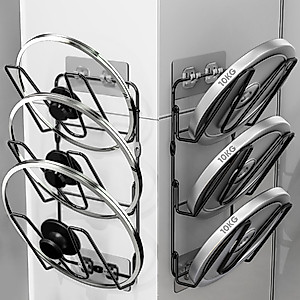 YIGII 6 Tier Pot Lid Organizer/Pot Lids Holder, 2 Pack Pot Lid Rack No Drilling Lid Rack for Cabinet Door or Wall Mounted, for Kitchen Pots And Pans Cover Storage, Black