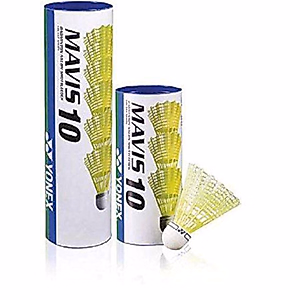 YONEX Mavis 10 Badminton Shuttlecocks - Tube of 6, Colour- Yellow, one Size, K-REY-YX10Y