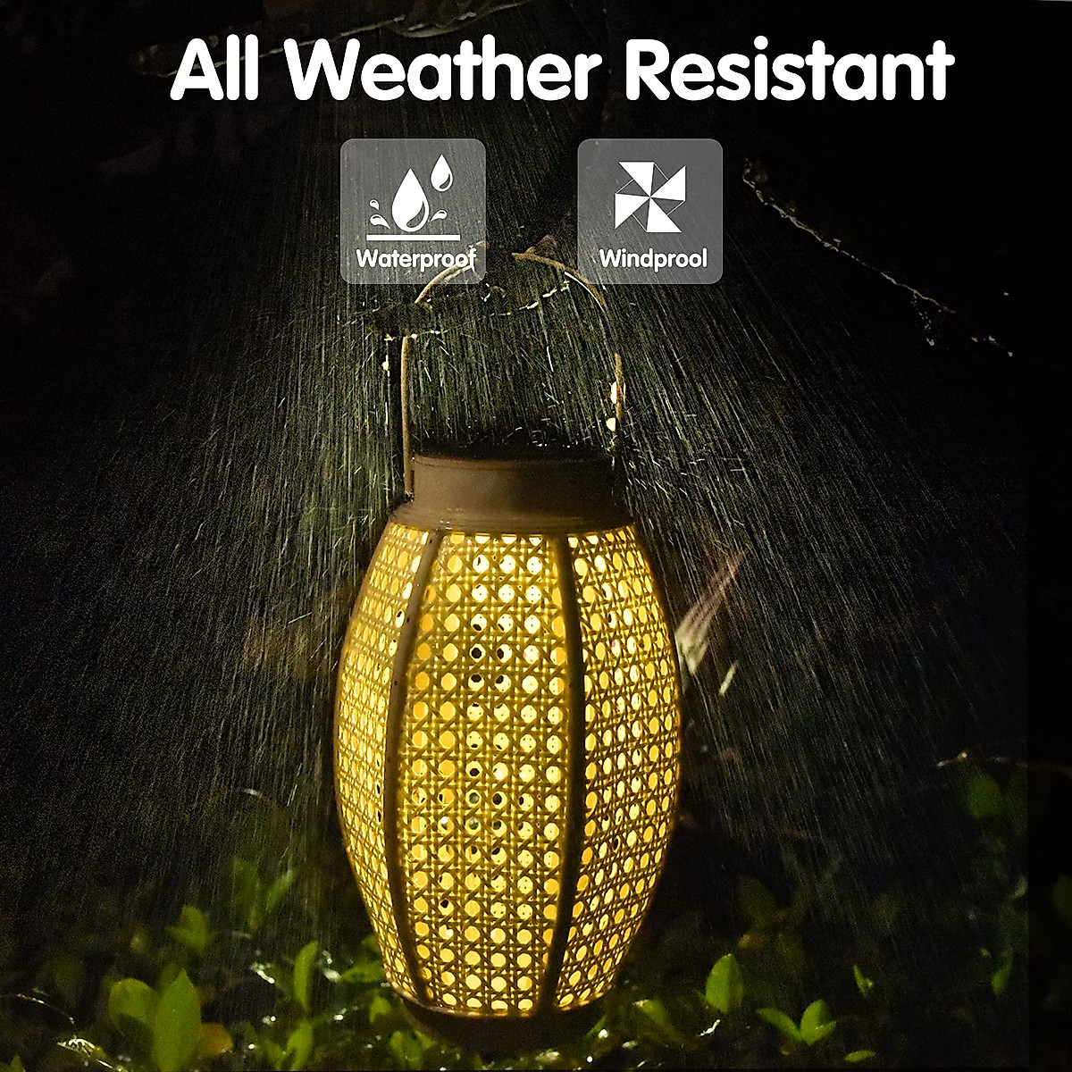 Solar Lanterns Outdoor Hanging - Outable Solar Rattan Woven Lantern Lamp with Handle for Hanging, Auto ON/Off Table Lantern Garden Patio Yard Home Decoration with Warm LED Light