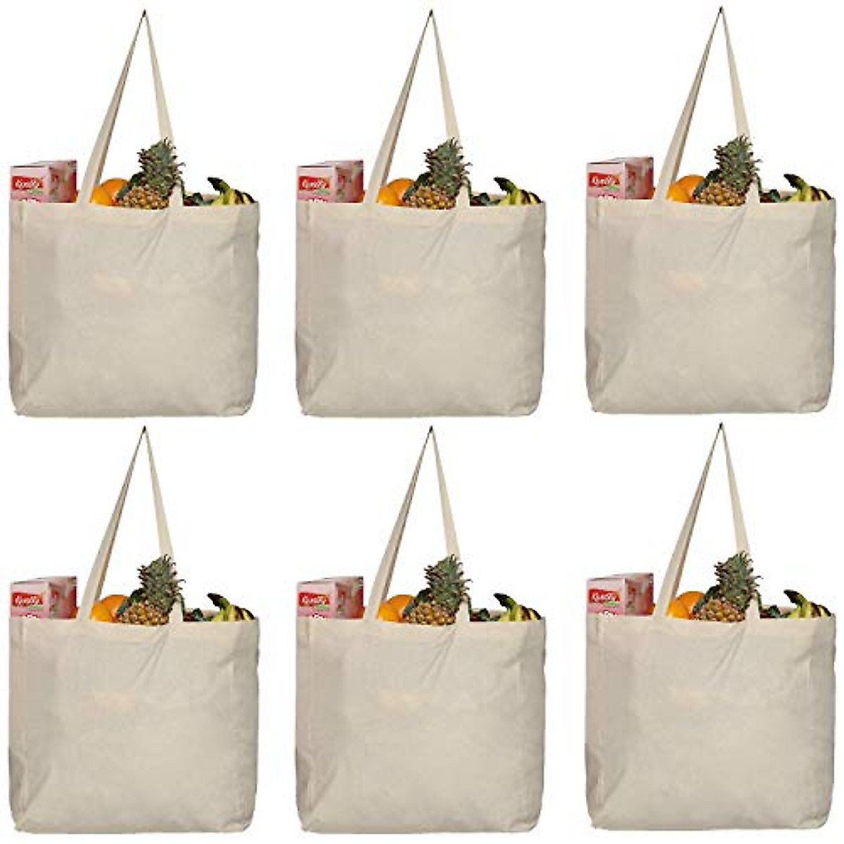 Greenmile 6 Pack Canvas Reusable Grocery Bags - Cotton Canvas Grocery Bag Cloth Shopping Tote With Long Handles Bulk - Heavy Duty Grocery Tote Bag - Large, Foldable and Lightweight - Capacity 40 lbs
