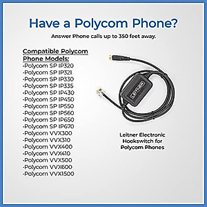 Leitner Electronic Hookswitch for Polycom Phones – Compatible with All Leitner Wireless Office Headsets