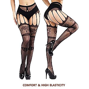 VERO MONTE 3 Styles Thigh High Stockings Fishnet Pantyhose for Women Garter Belt