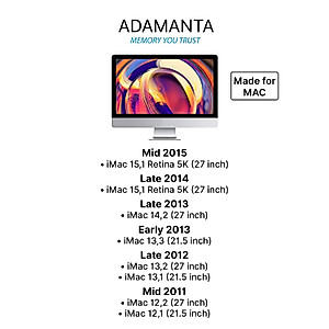 Adamanta 16GB (2x8GB) Apple Memory Upgrade DDR3L 1600MHz SODIMM Compatible for iMac (Mid 2011, Late 2012, Early/Late 2013, Late 2014, Mid 2015), MacBook Pro (Early/Late 2011, Mid 2012), Mac Mini RAM