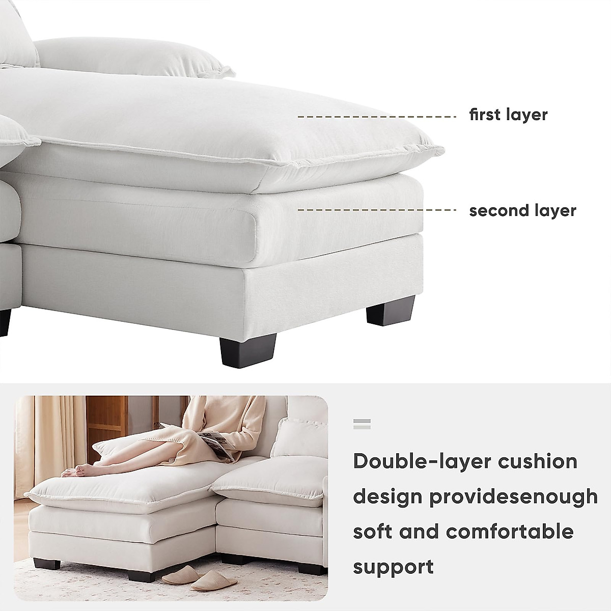 Neylory Modular Sectional Sofa, 123" Chenille Sectional Couches for Living Room, Modern U Shaped Cloud Couch Large Overstuffed Sofa with Chaise for Bedroom Apartment Office Beige