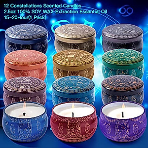 12 Constellations Scented Candles Gifts for Women, Soy Wax Candles for Home Scented, Strong Fragrance, 2.5oz Portable Travel Tin Jar Candles, Birthday Valentine's Day Gift for BFF Women Her Sister