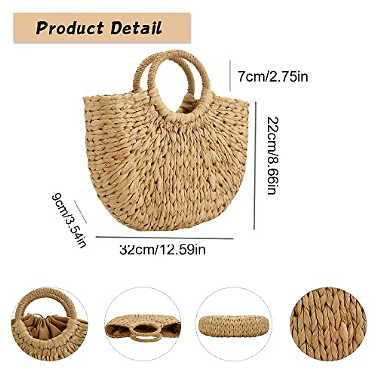 Gets Women Straw Bag, Hand-woven Rattan Tote Clutch Handle Bag Retro Summer Beach Tote Bags Wicker Bags