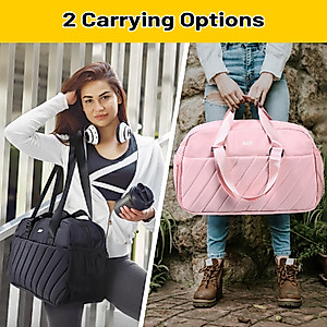 MIER Gym Bag for Women Cute Pink Travel Duffle Bags Quilted Shoulder Weekender Overnight Tote Bags with Shoes Compartment and Wet Pocket, 35L